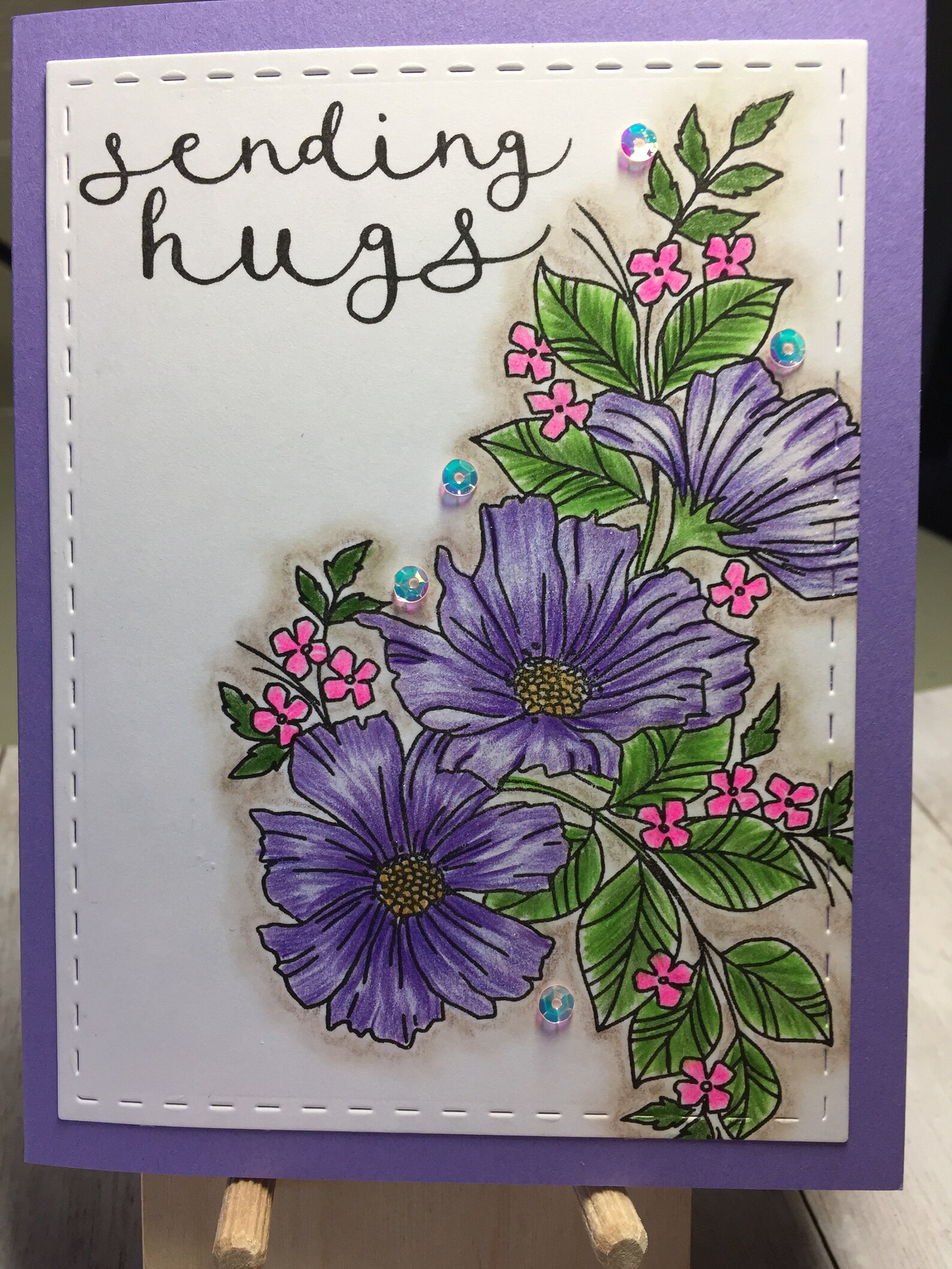 Handmade Card Stamped Card Hand Colored Card Floral Card - Etsy