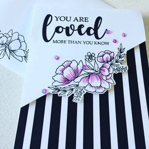 Handmade Card Stamped Card Floral Card Striped Card Love - Etsy