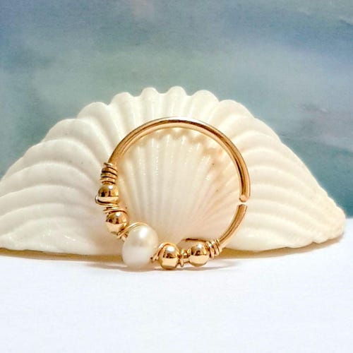 Freshwater Pearl Conch Ring Gold Conch Hoop Conch Jewelry - Etsy