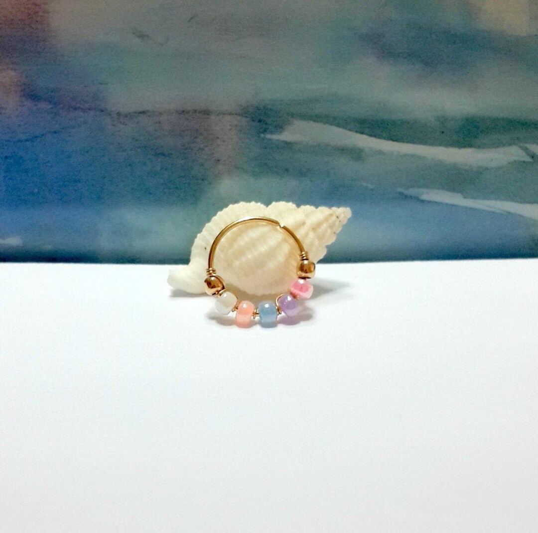 Multicolor Beads Conch Ring, Gold Conch Ring, Silver Conch Jewelry ...