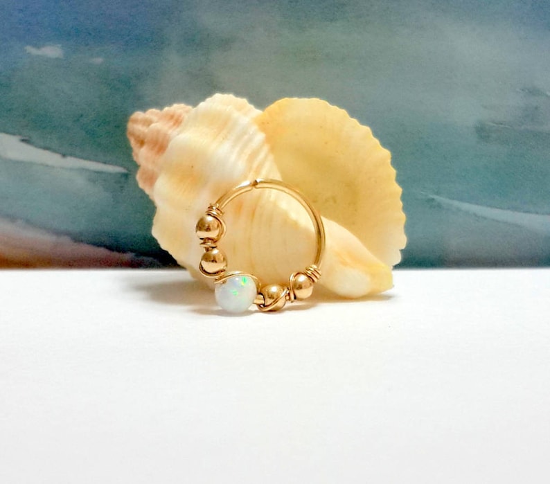 16g 18g 20g 22g Fire Snow White Opal Conch RingConch Ring | Etsy