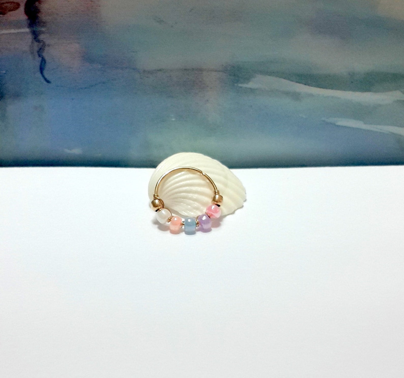 Multicolor Beads Conch Ring Gold Conch Ring Silver Conch - Etsy