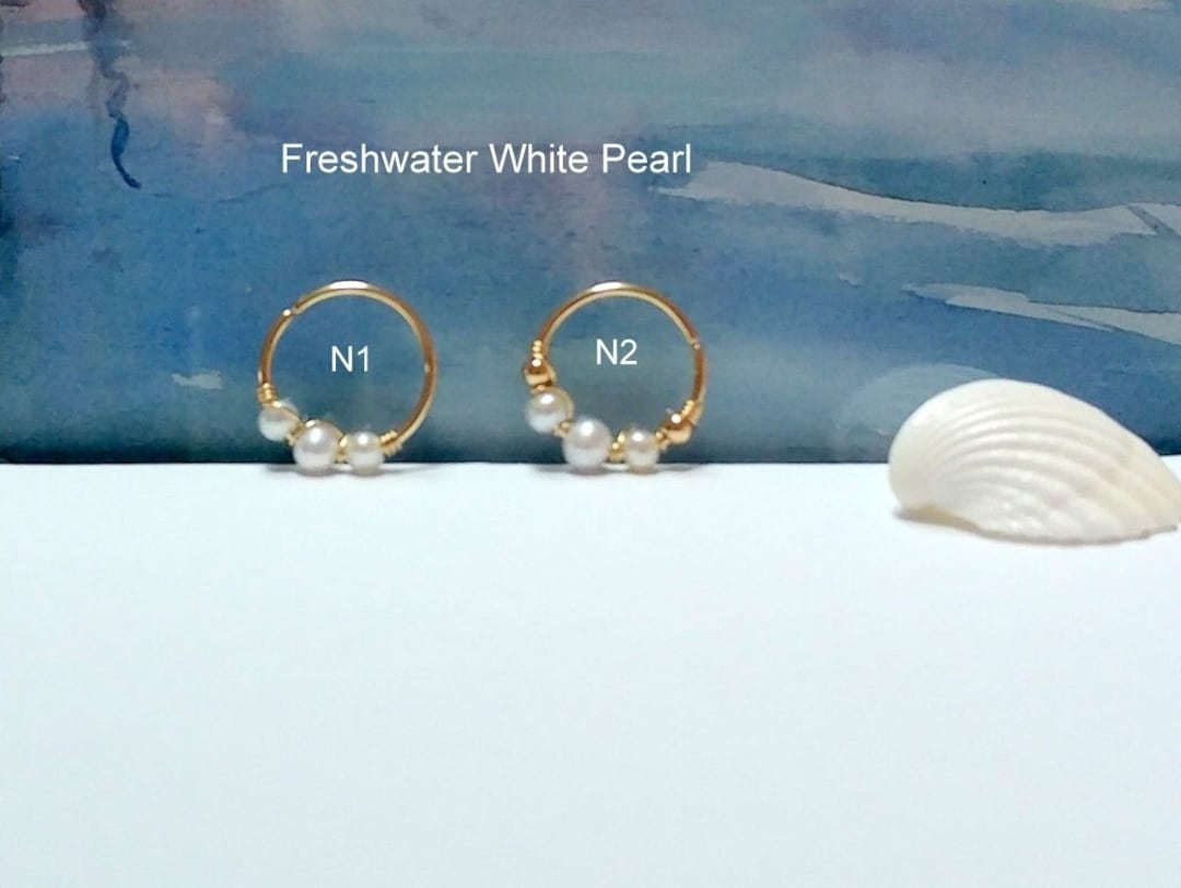 Gold Pearl Helix Hoop Earring: Sterling Silver Cartilage Piercing, 22G ...