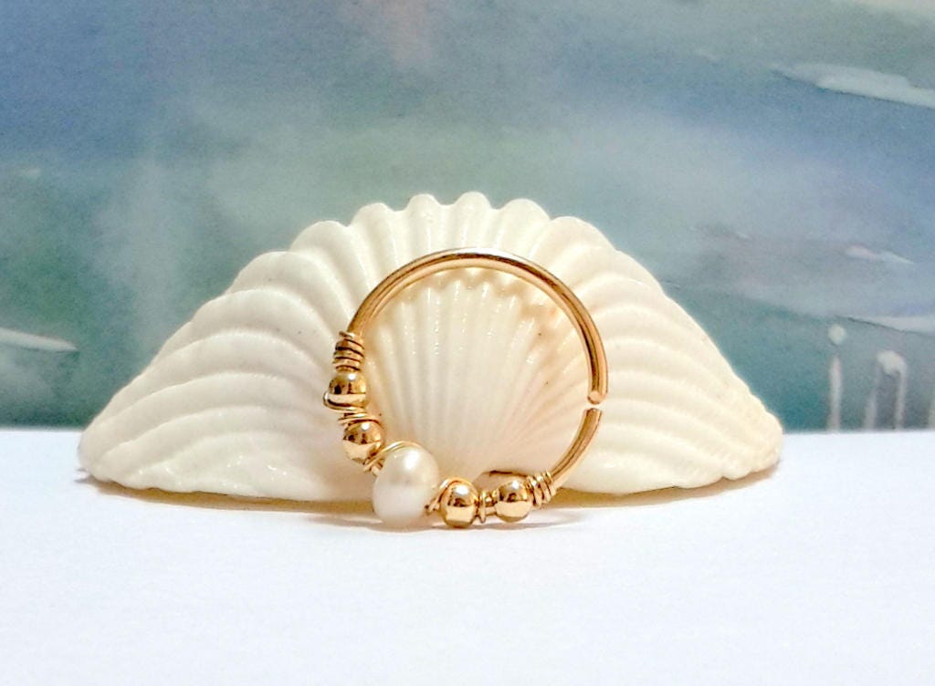 Freshwater Pearl Conch Ring Gold Conch Hoop Conch Jewelry - Etsy
