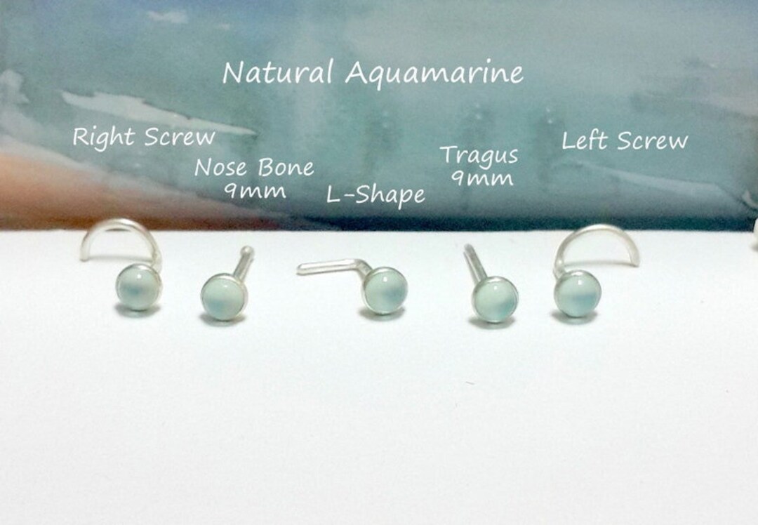 Natural Aquamarine 3mm Nose Stud, Nose Screw, Nose Bone,l- Shaped,925 ...