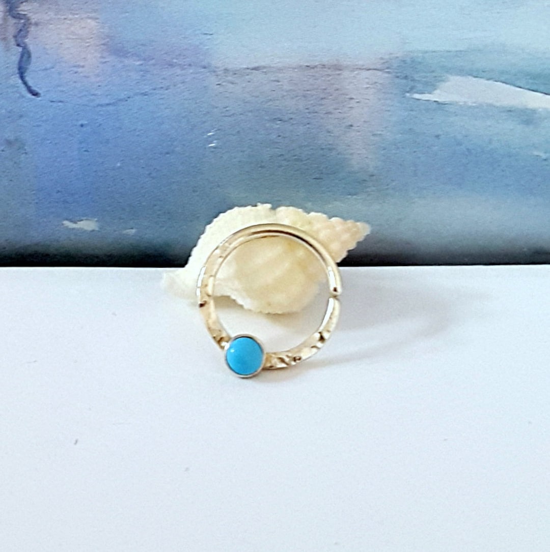 Blue Turquoise Septum Ring: Hammered Sterling Silver Daith Hoop,20g-14g ...