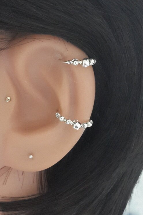 SALE sterling Silver Beaded Helix Earring-helix Hoop-silver - Etsy