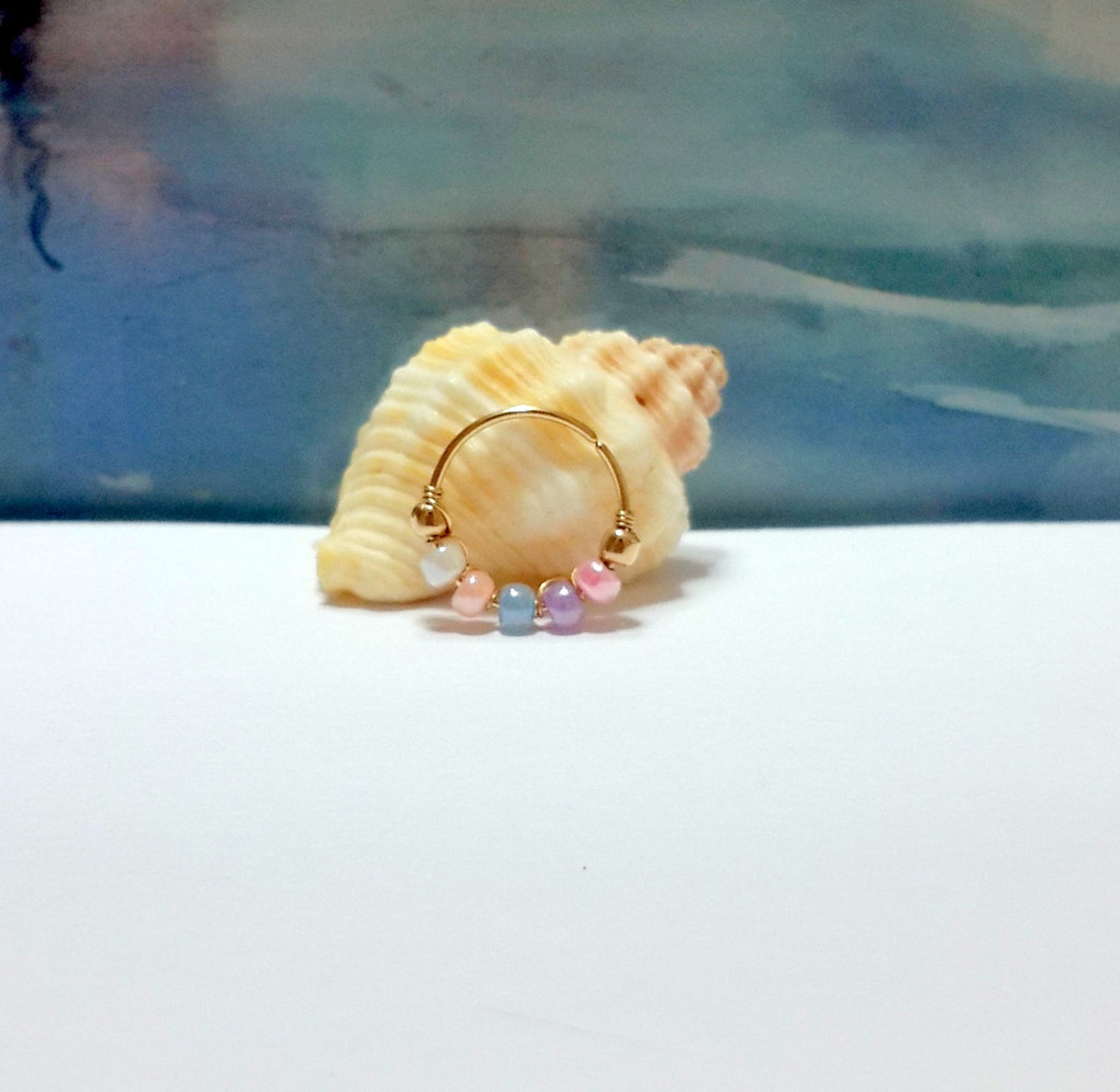 Multicolor Beads Conch Ring Gold Conch Ring Silver Conch - Etsy