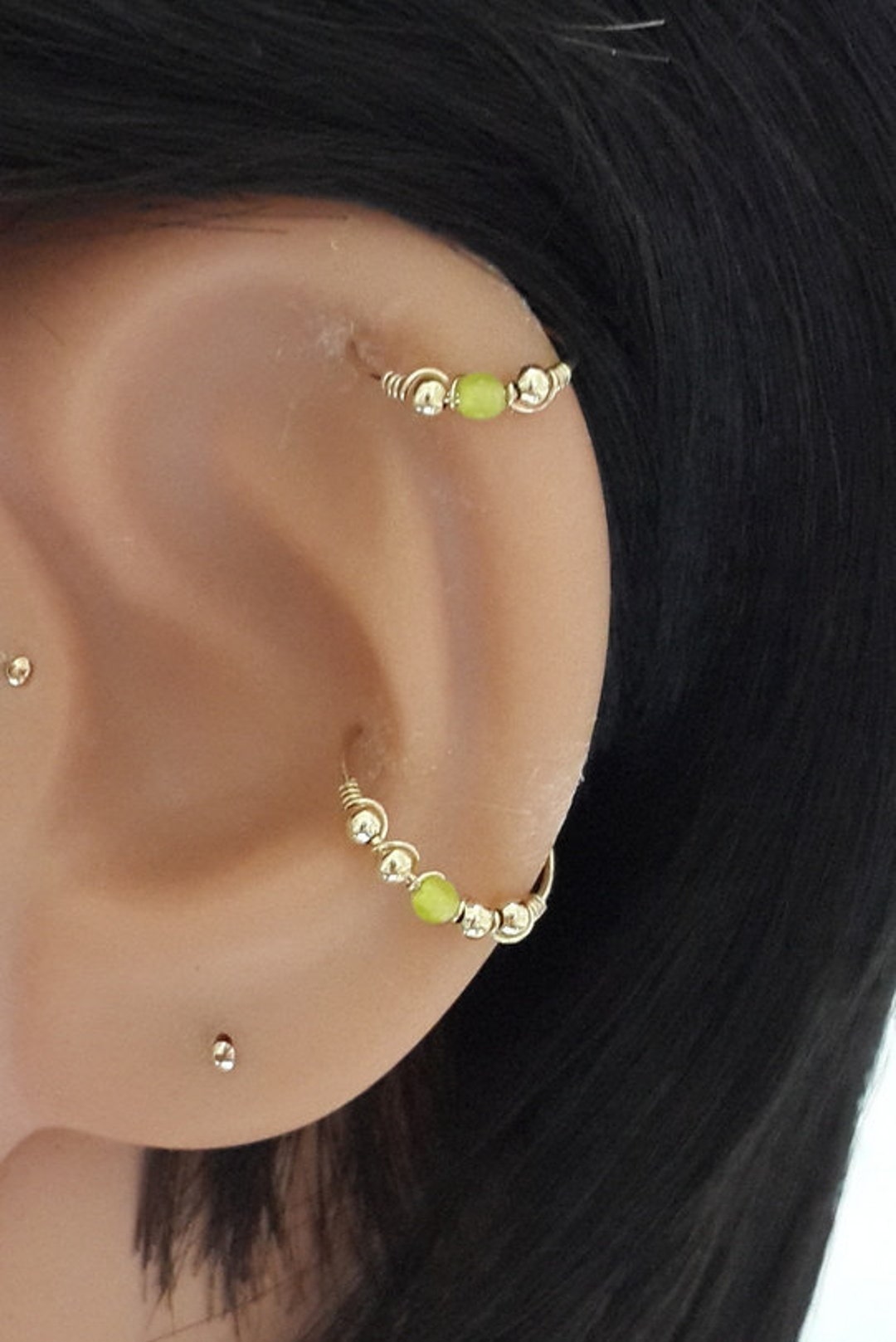 Peridot Gemstone Conch Hoop: 14k Gold Filled August Birthstone Piercing ...