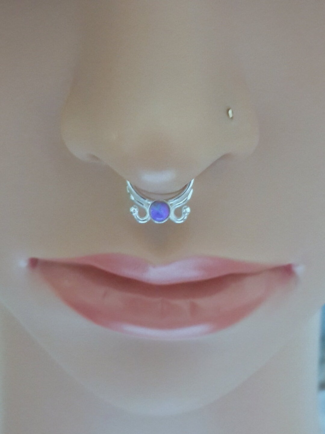 Sterling Silver Septum Ring: Violet Lab Opal Hoop (16G-20G), Gift ...