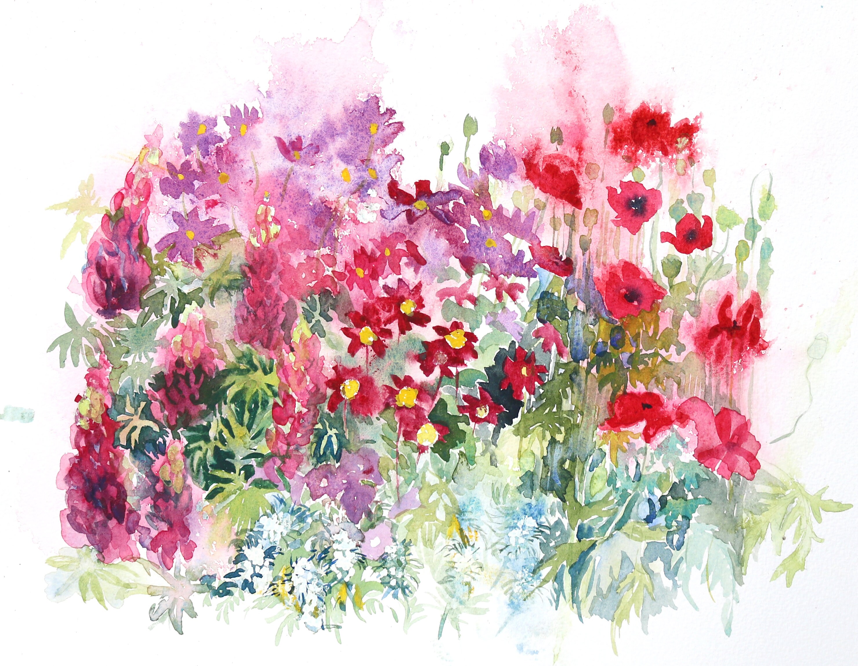 Red Flower Border Original Painting by Penny Silverthorne - Etsy