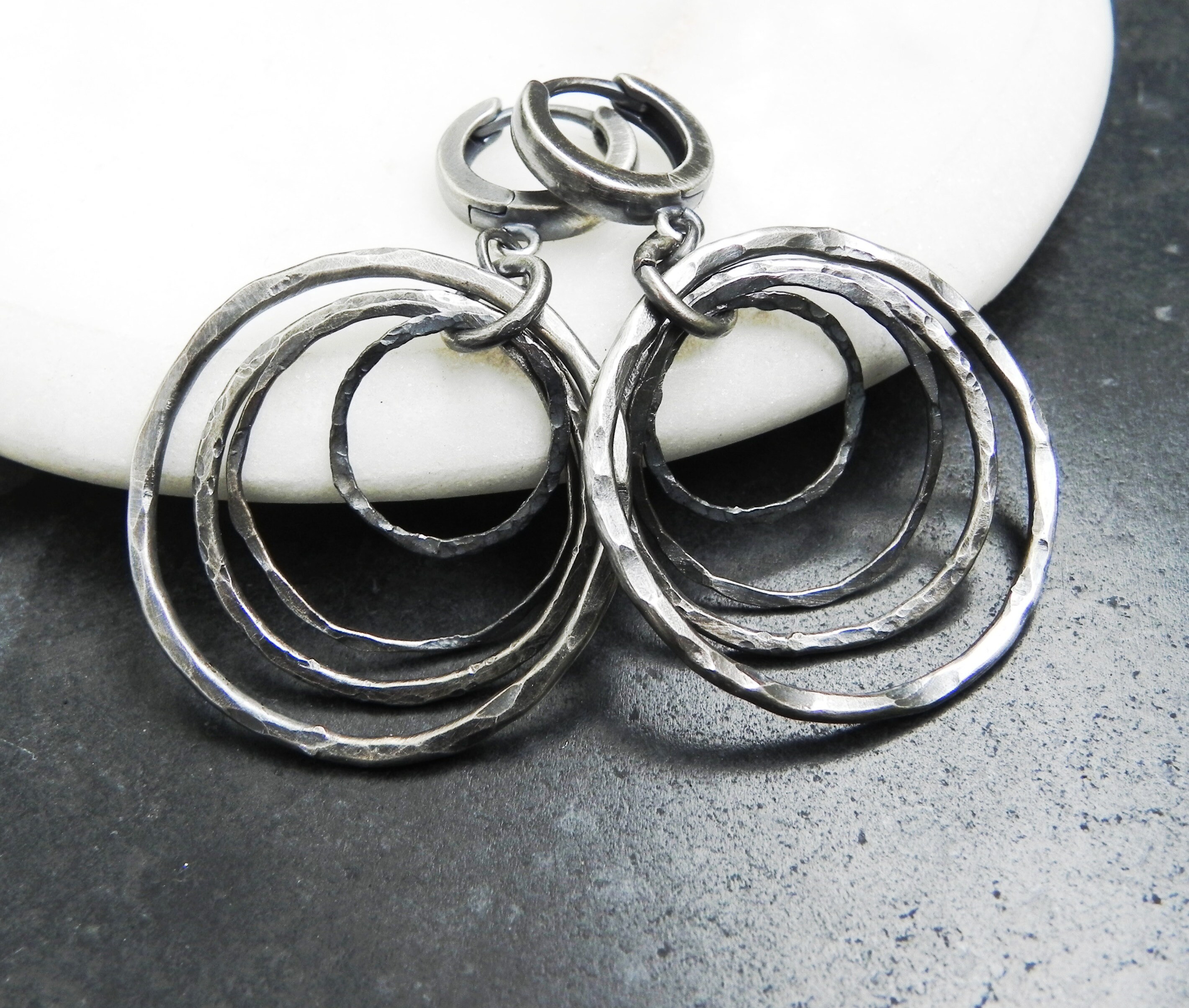 Circle Earrings Oxidized Silver Circle Hoop Earrings | Etsy
