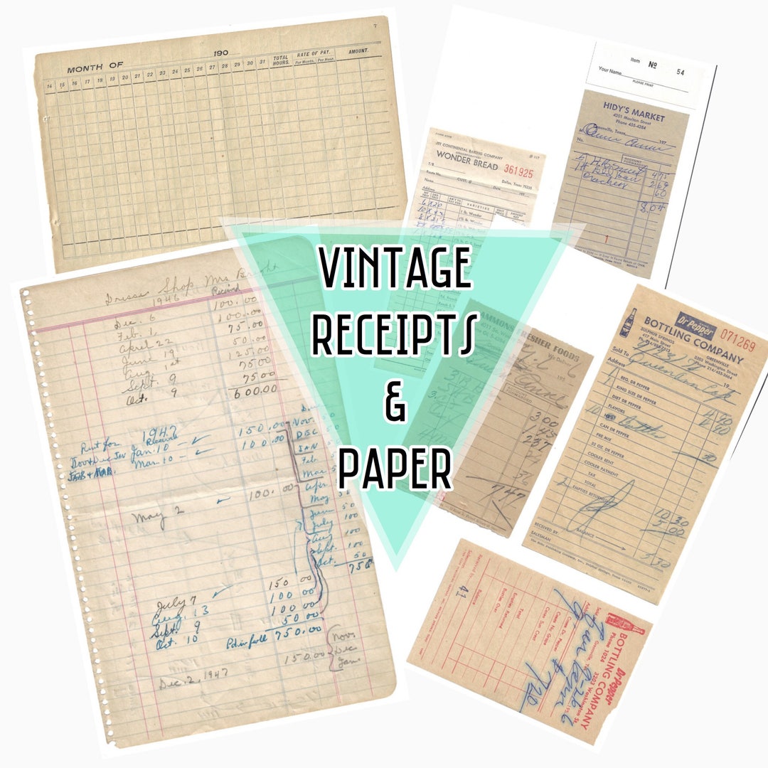 Vintage Receipts and Ephemera / Digital Paper & Ephemera / 4 Page ...