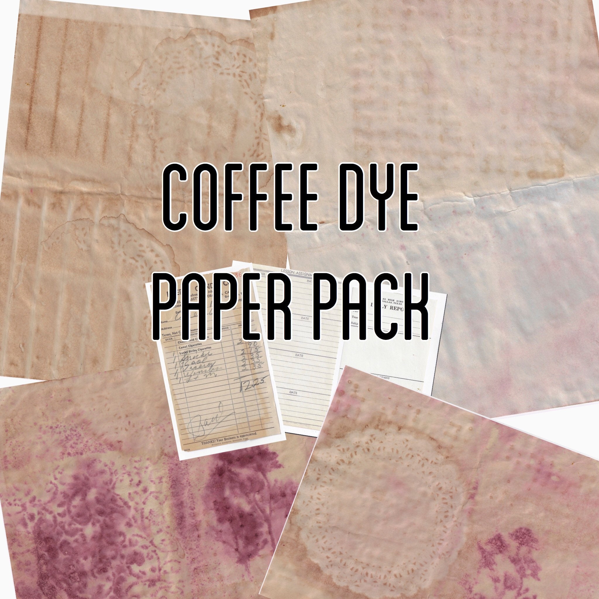 Coffee Dye Paper Pack & Vintage Receipts Printables - Etsy