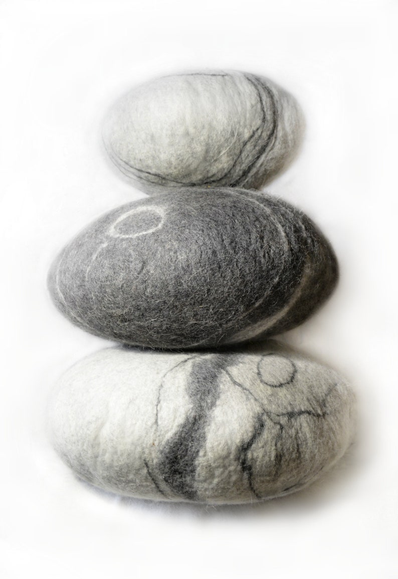 Felted Wool Stone Pillow Set, Pebble Pouf, Floor Cushion - Etsy