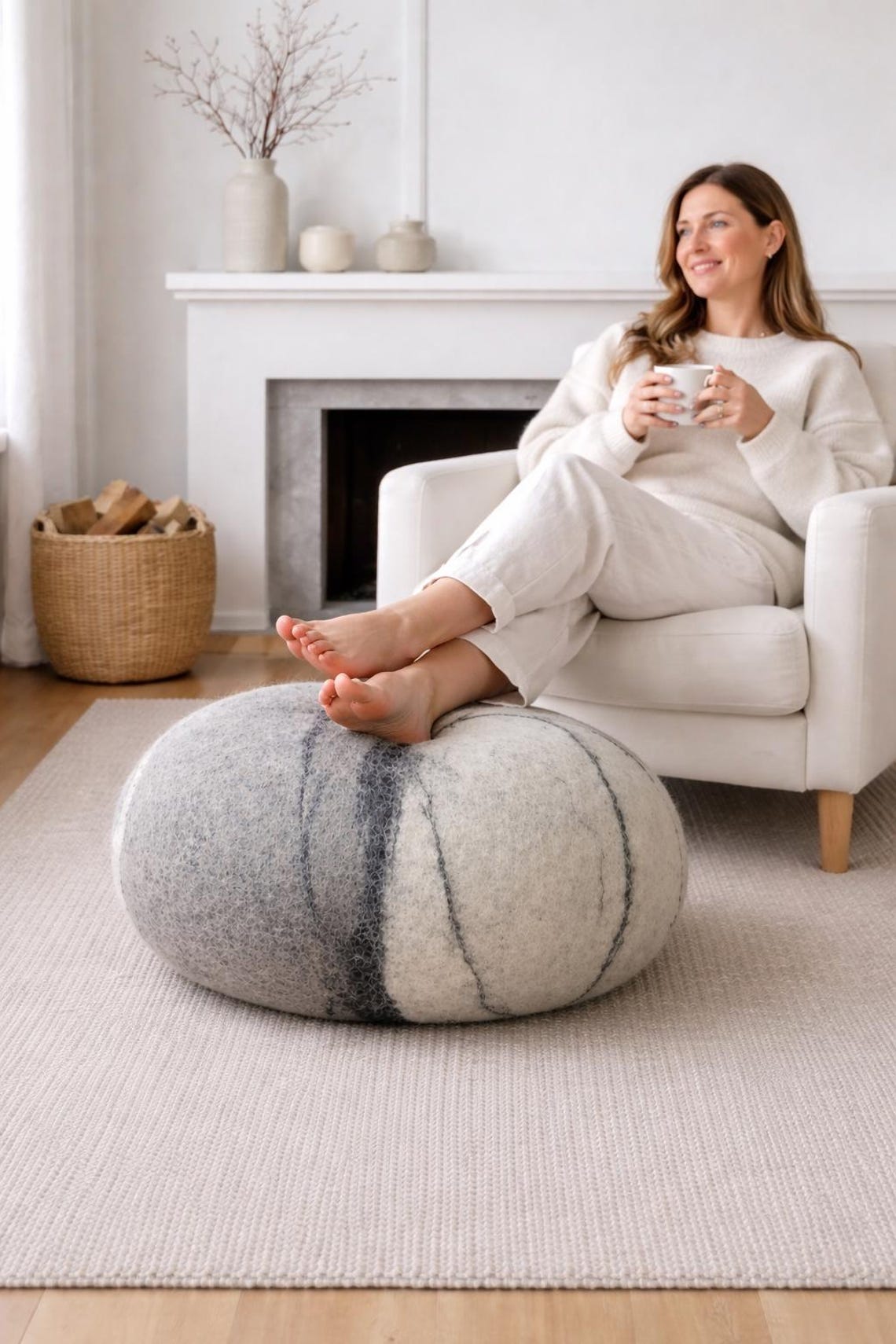 Felted Wool Stone Pillow, Pebble Pouf, Hypoallergenic Filler - Etsy