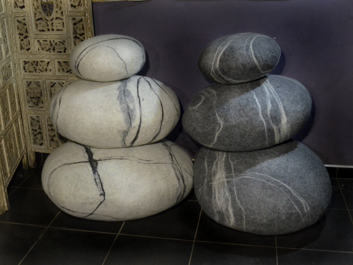 Felted Wool Stone Pillow Set, Pebble Pouf, Floor Cushion - Etsy
