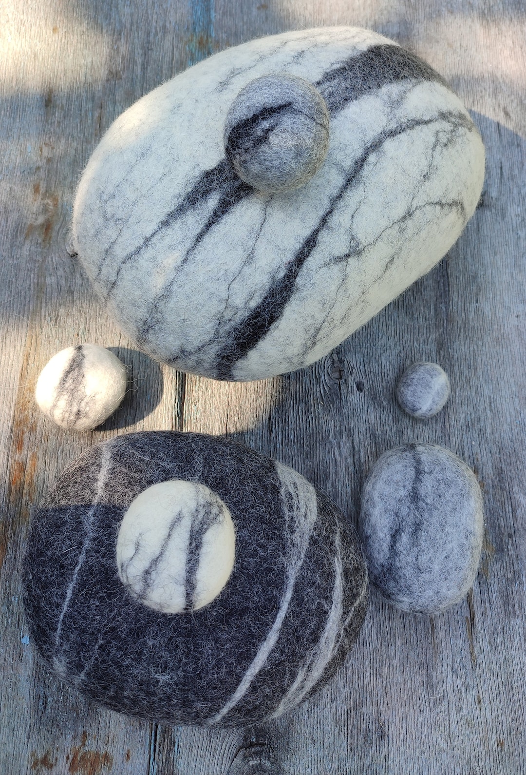7 Felted Wool Stones , Eco-friendly Decor Wool Pebbles - Etsy