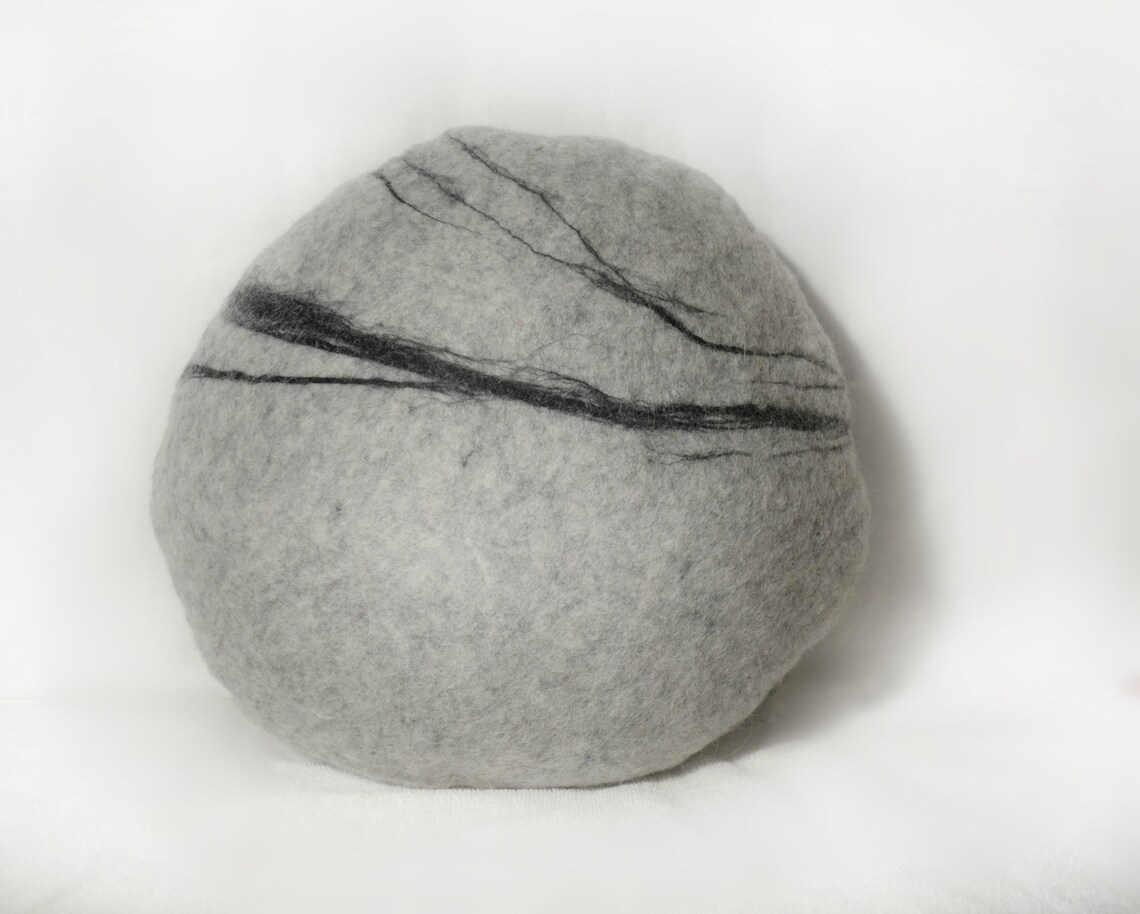 Felted Wool Stone Round Pillow Pebble Pillows Felted | Etsy