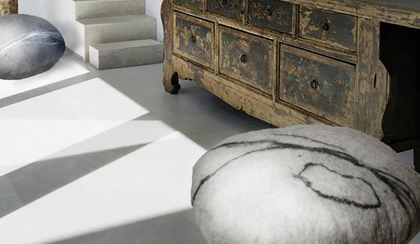 Felted Wool Stone Round Pillow Pebble Pillows Felted | Etsy