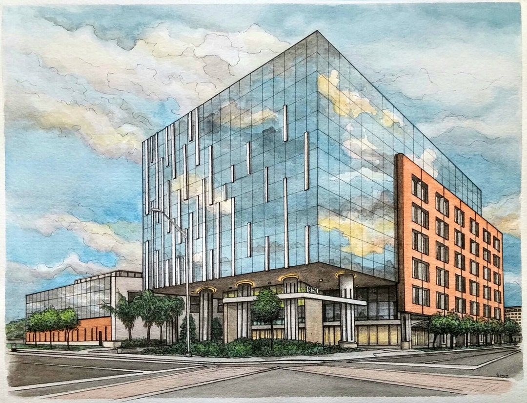Custom Watercolor Building Portrait, Handmade Architectural Painting ...