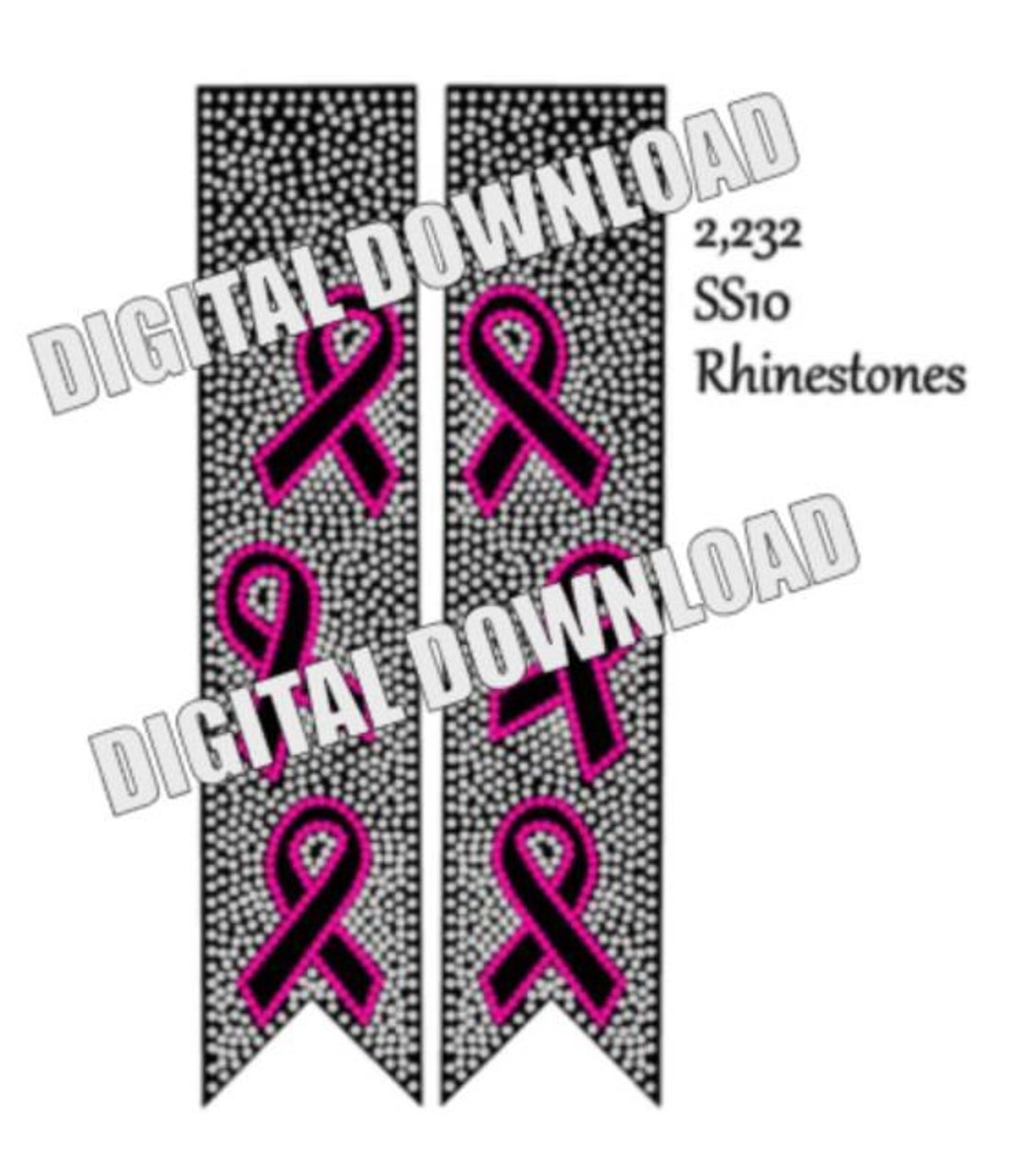 Breast Cancer Ribbon Pink Full Rhinestone SVG Template Digital Download ...
