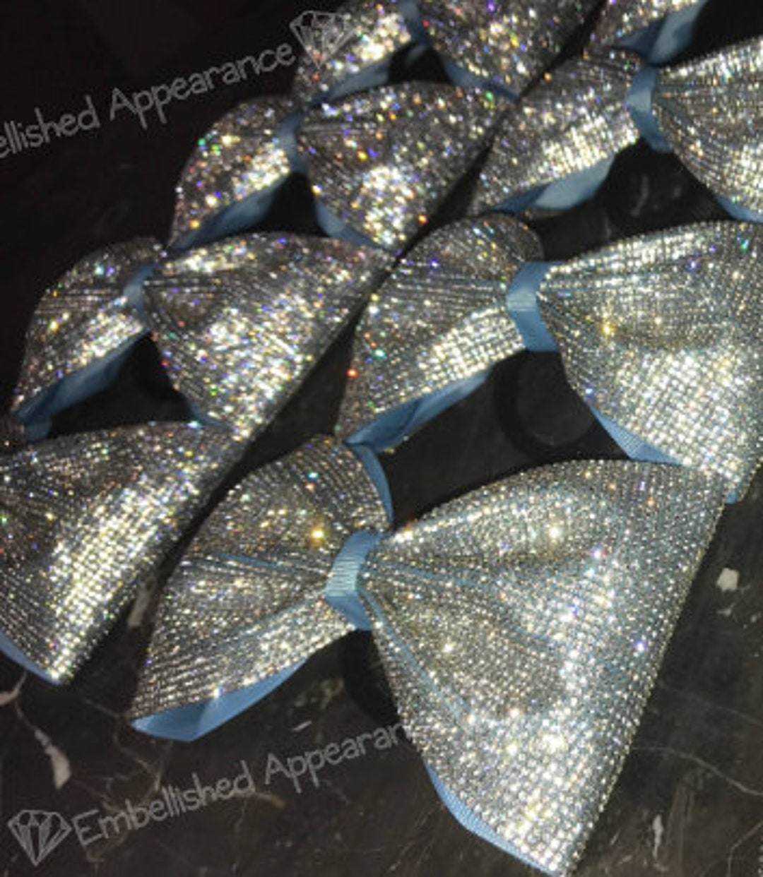 Full Rhinestone Tailless Cheer Bow 4in X 6in Custom Ribbon Color ...