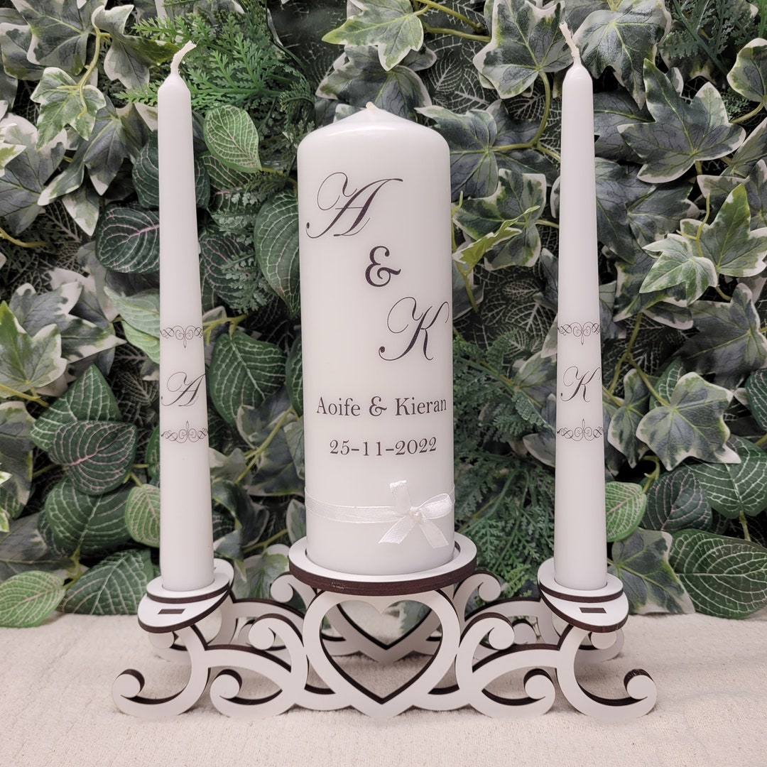 Personalised Wedding Unity Candle Set – Elegant Monogram Design ...