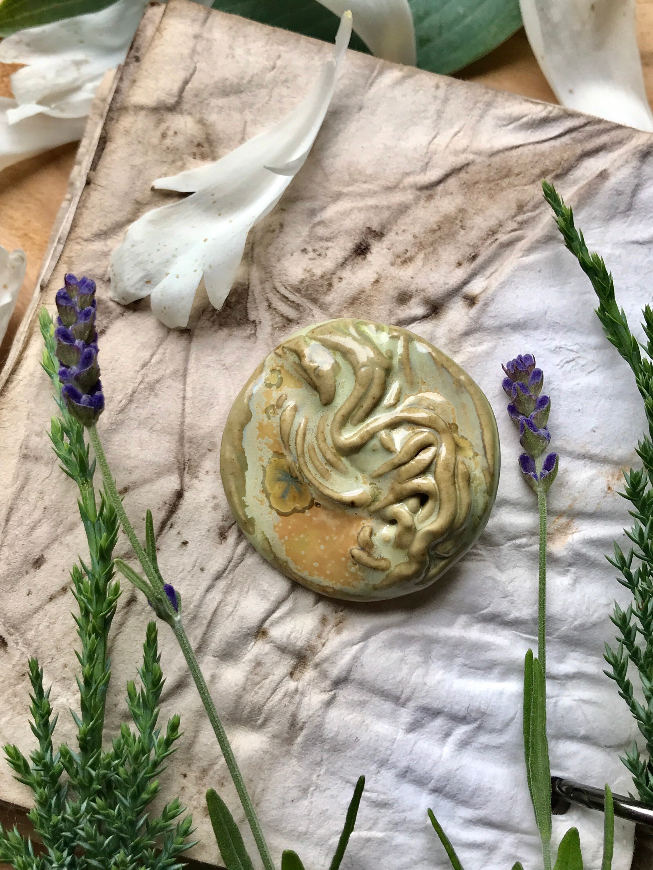 Abstract Olive Ceramic Brooch Pin / Gift for Women Gift Fot Mother ...