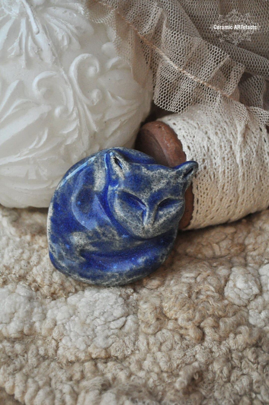 Blue Cat Ceramic Brooch Clip / Handmade Brooch / Blue Kitten / Kitty ...