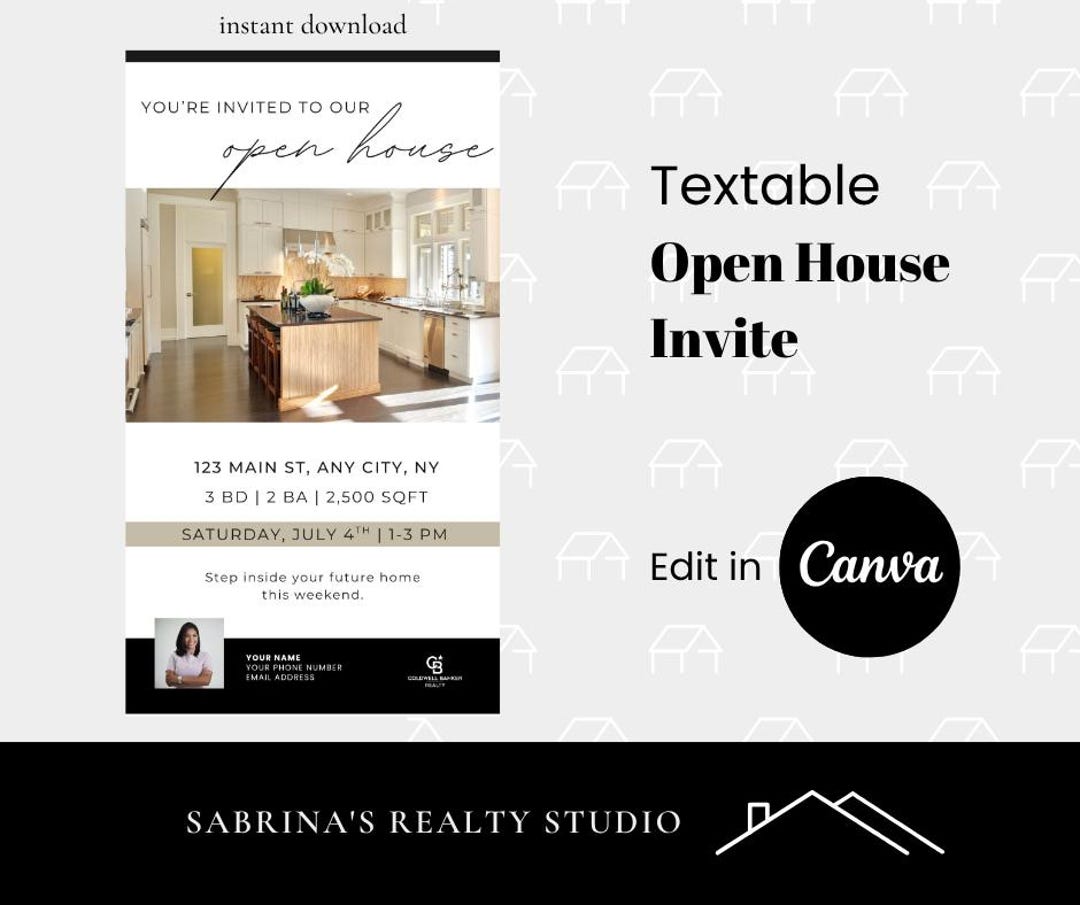 Textable Open House Invite Template | Editable Canva Real Estate ...