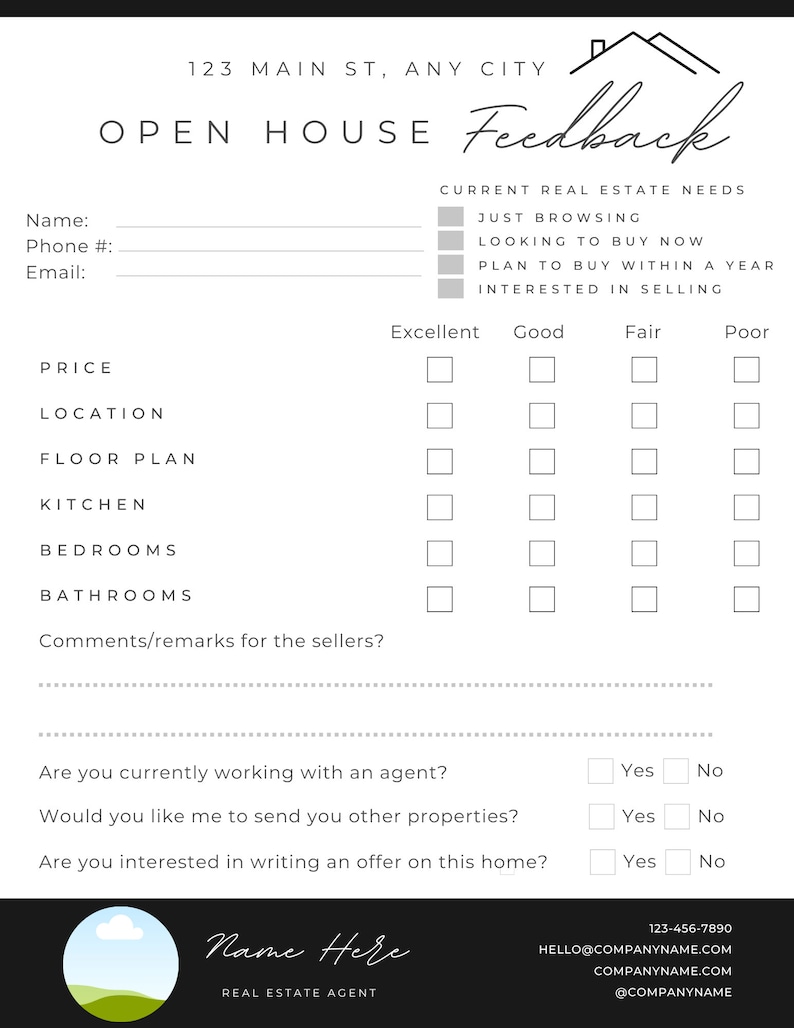 Open House Feedback Template - Etsy