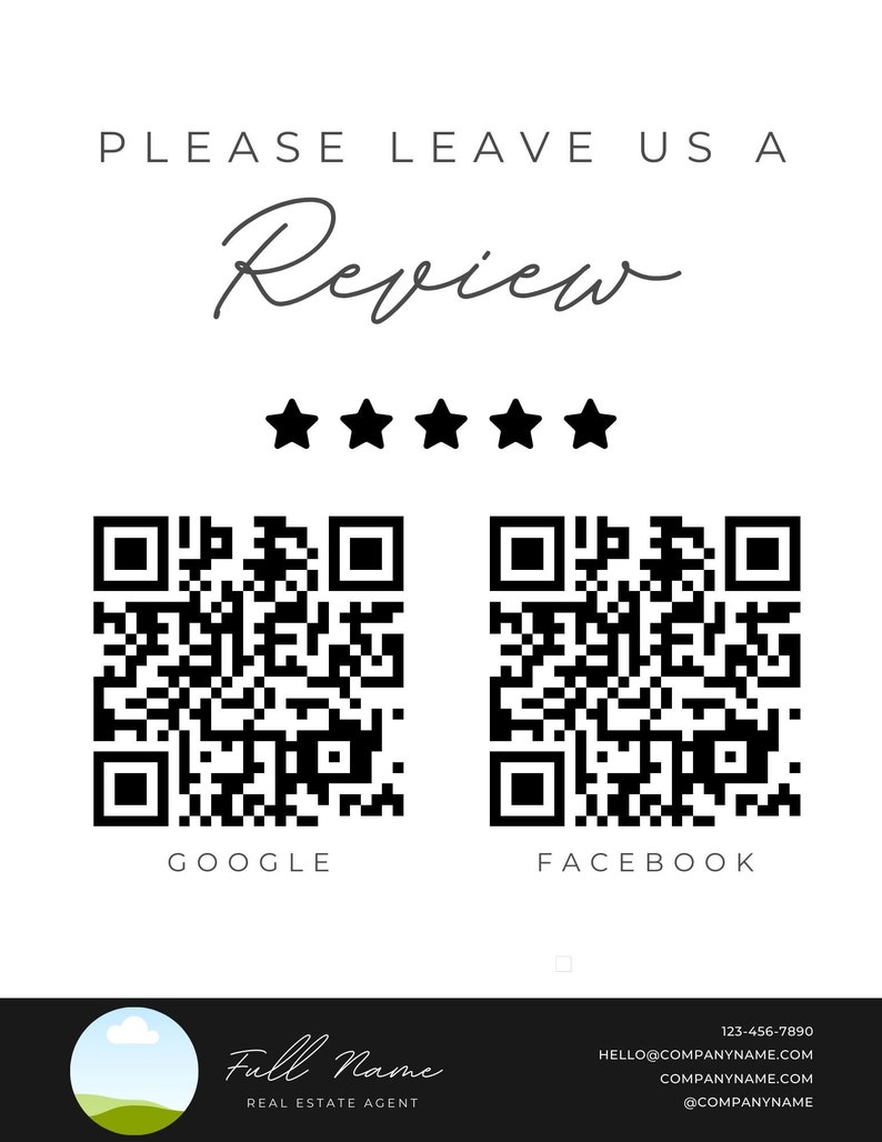 Leave Us a Review Template QR Code, Realtor Review Template, Printable ...
