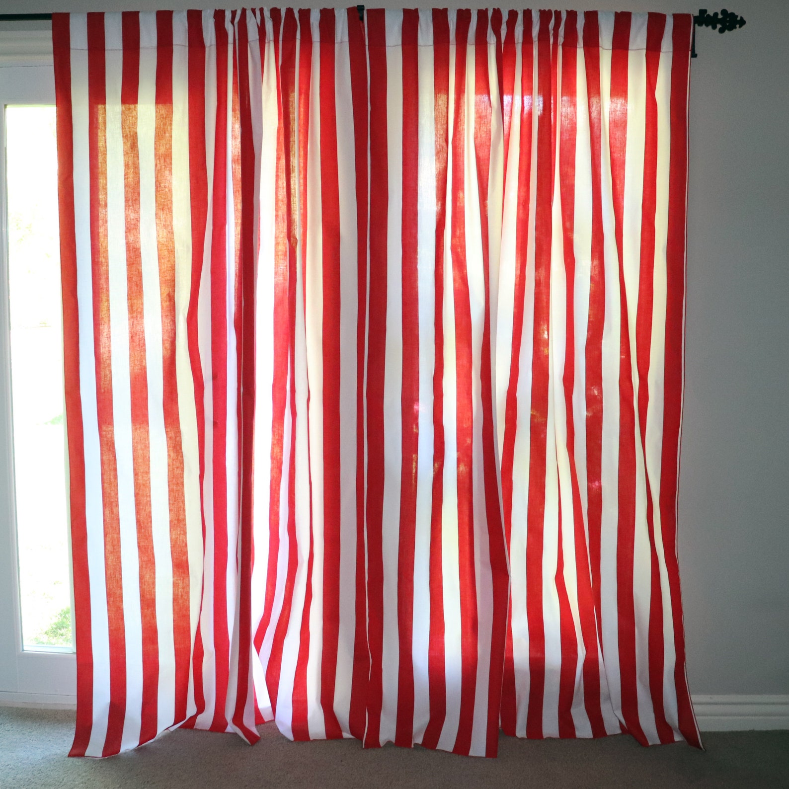 2 Inch Wide Stripes Cotton Curtain 58 Inch Wide / Window Décor ...