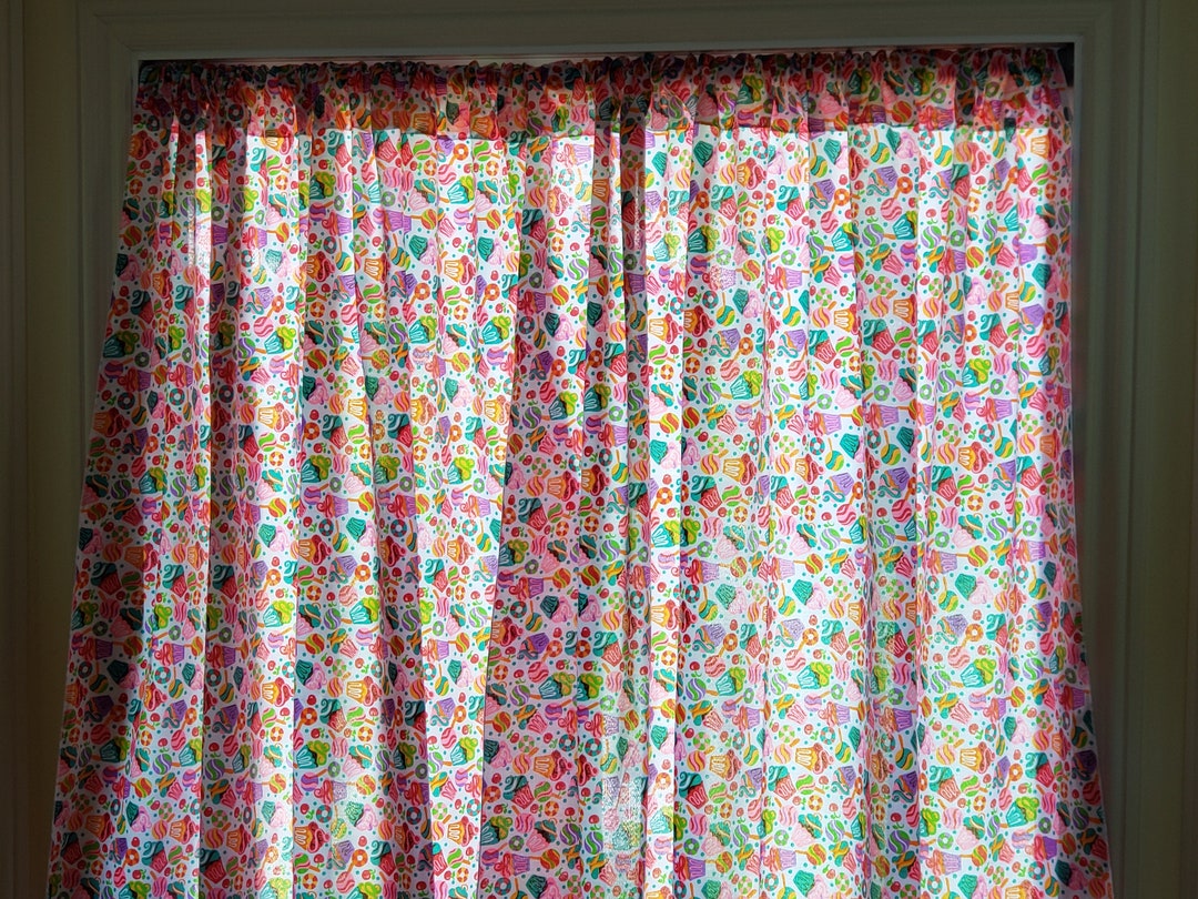 Cupcakes and Candy Print Cotton Curtain Panel 58 Inch Wide / Window ...