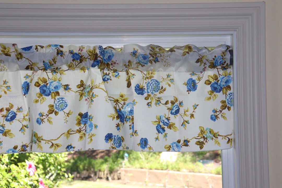 Vintage Floral Flowers Large Roses Cotton Window Valance 58 Inch Wide ...