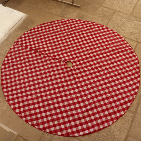 Checkered Tree Skirt / Cotton Gingham Fabric / Flannel Backing | Etsy