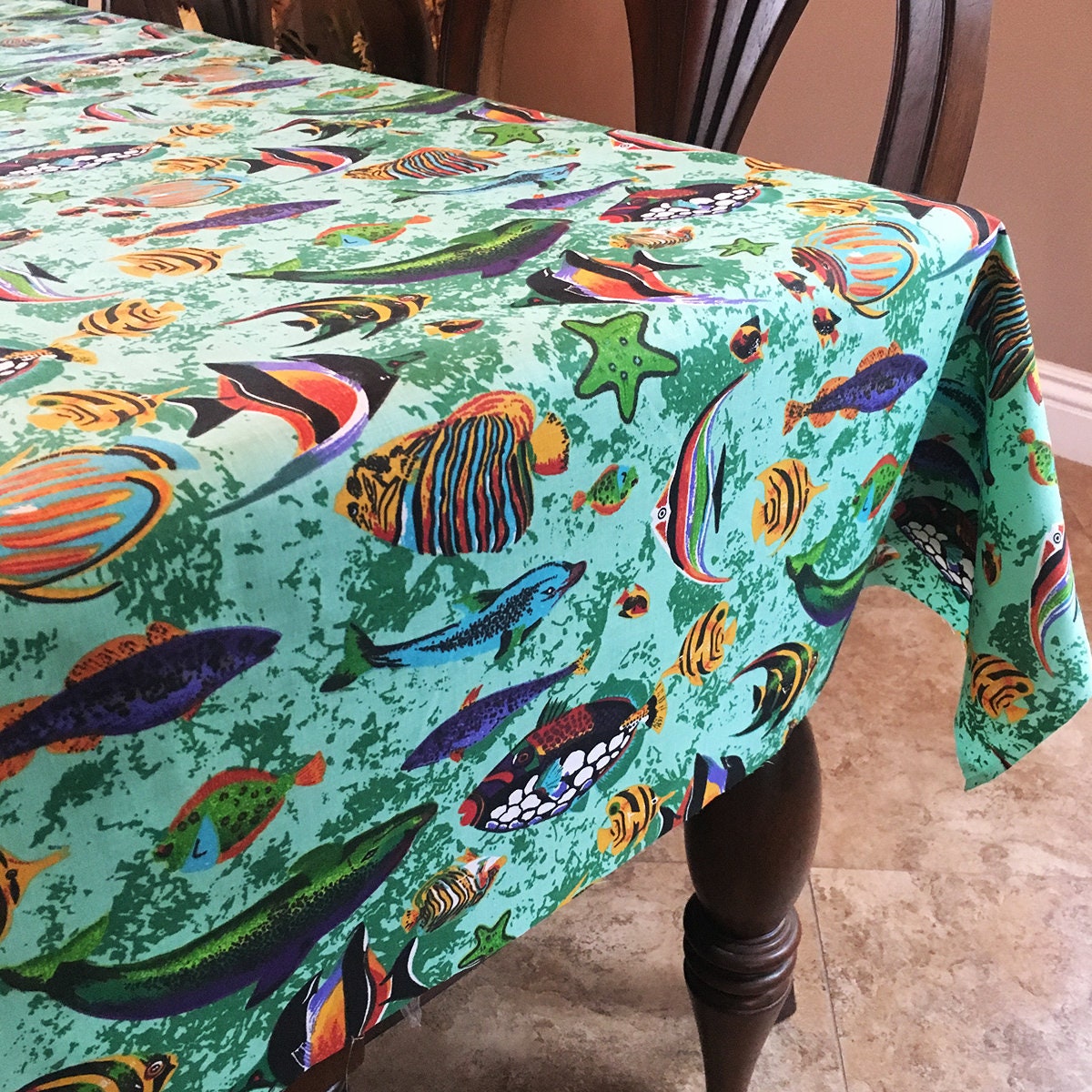 Under the Sea Fish Aquarium Cotton Tablecloth / Home / Wedding | Etsy