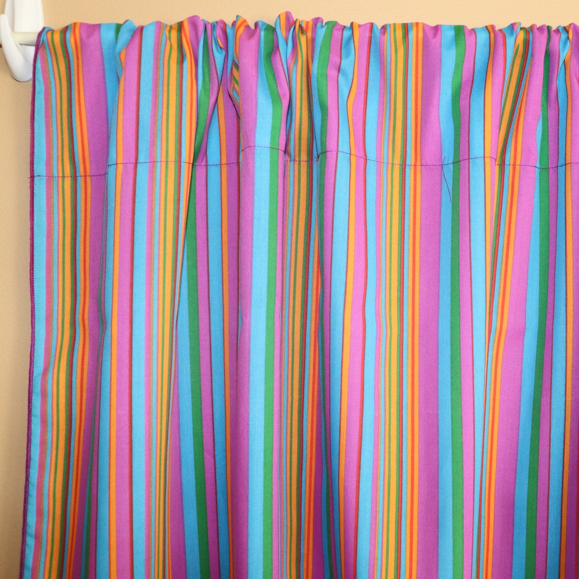 Multi Colored Stripes Cotton Curtain Panel 58 Inch Wide / - Etsy