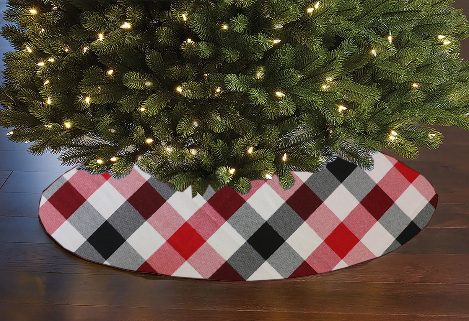 Buffalo Check Tree Skirt / Polyester Poplin Fabric / Christmas Decor ...