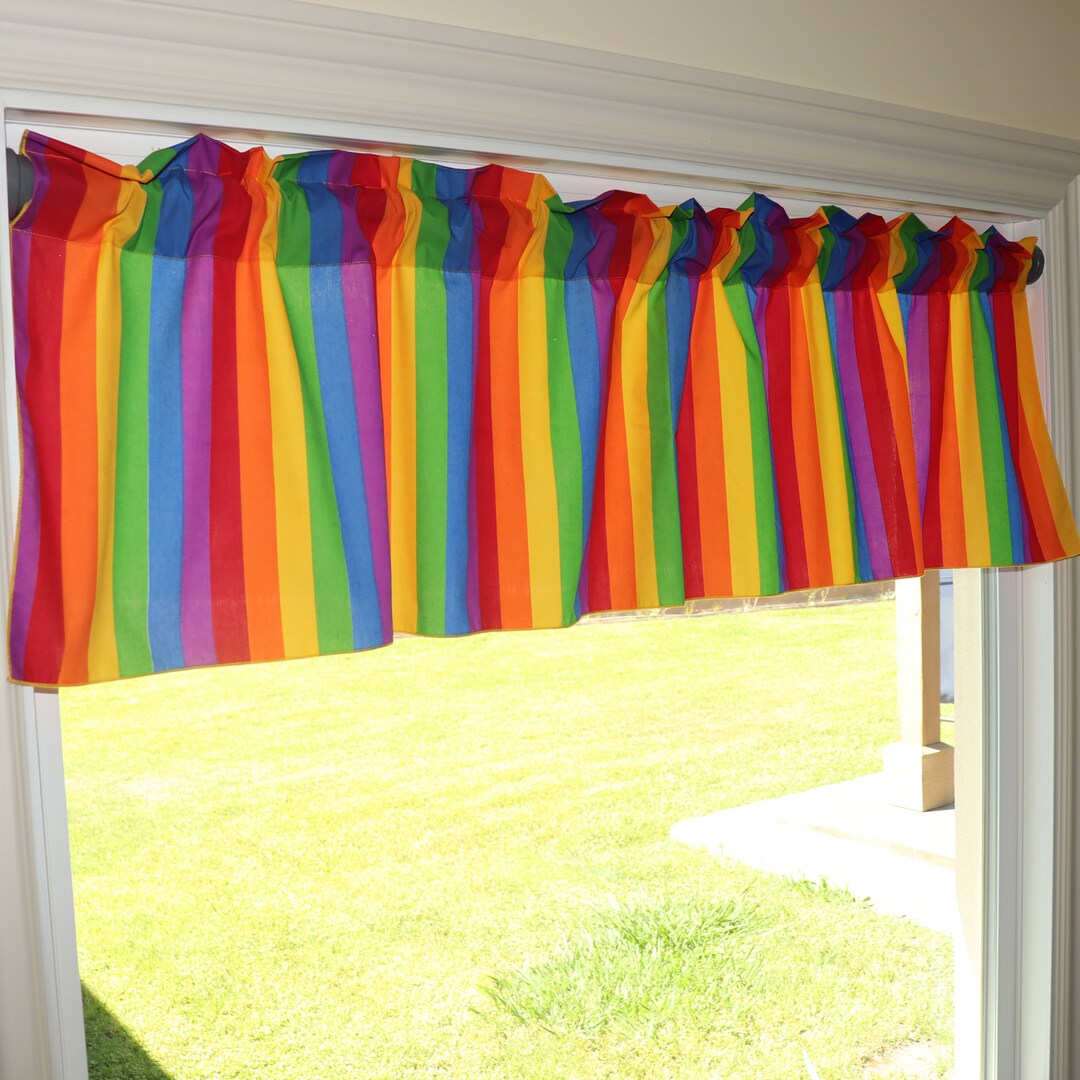 Rainbow Stripes Cotton Window Valance Curtain Top / Window Treatment ...