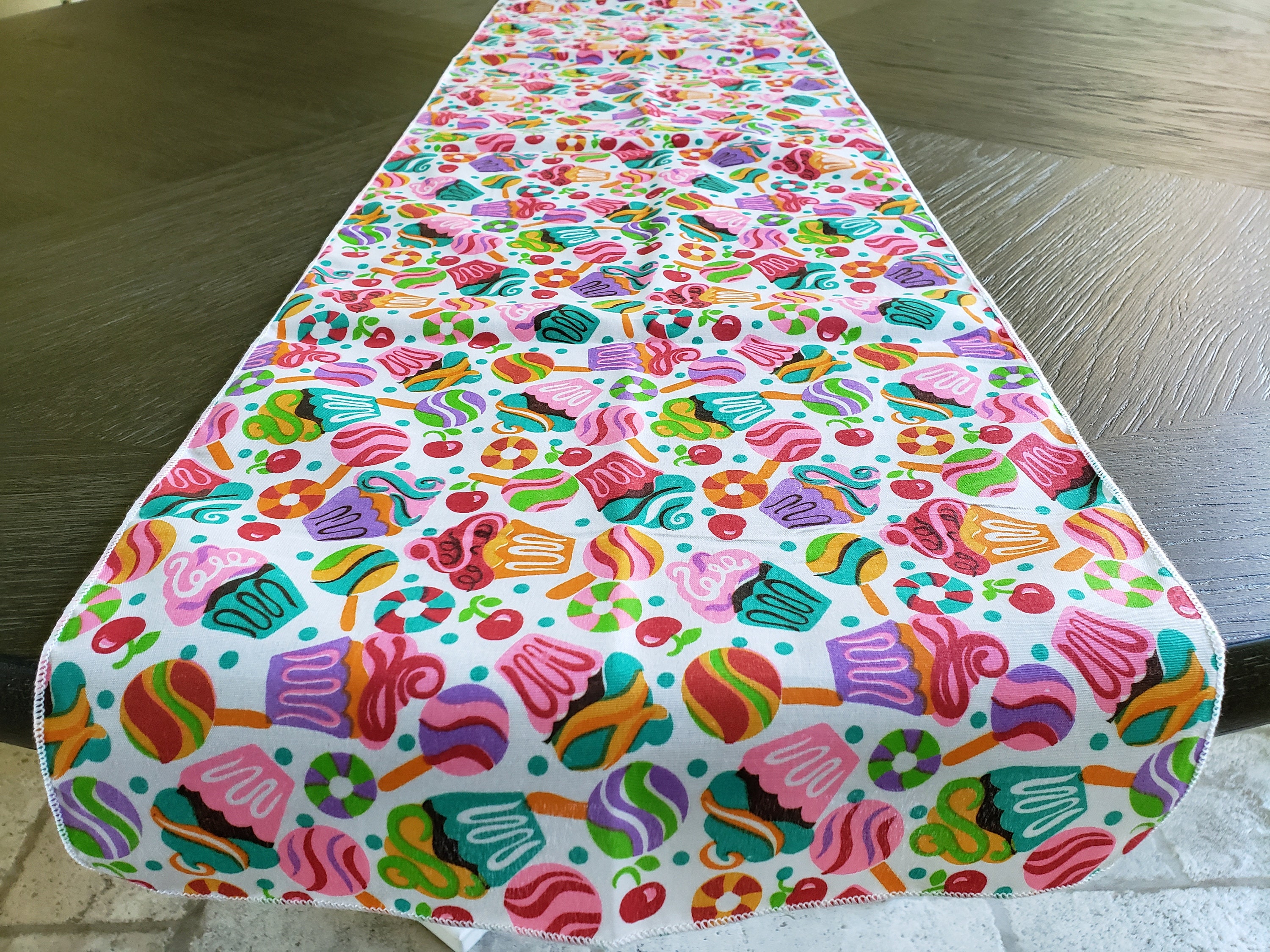 Cupcakes and Candy Cotton Table Runner Home Décor / Wedding / Party ...