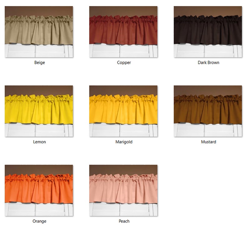Solid Colored Poplin Window Valance 58 Inch Wide for Kitchen or Bedroom ...