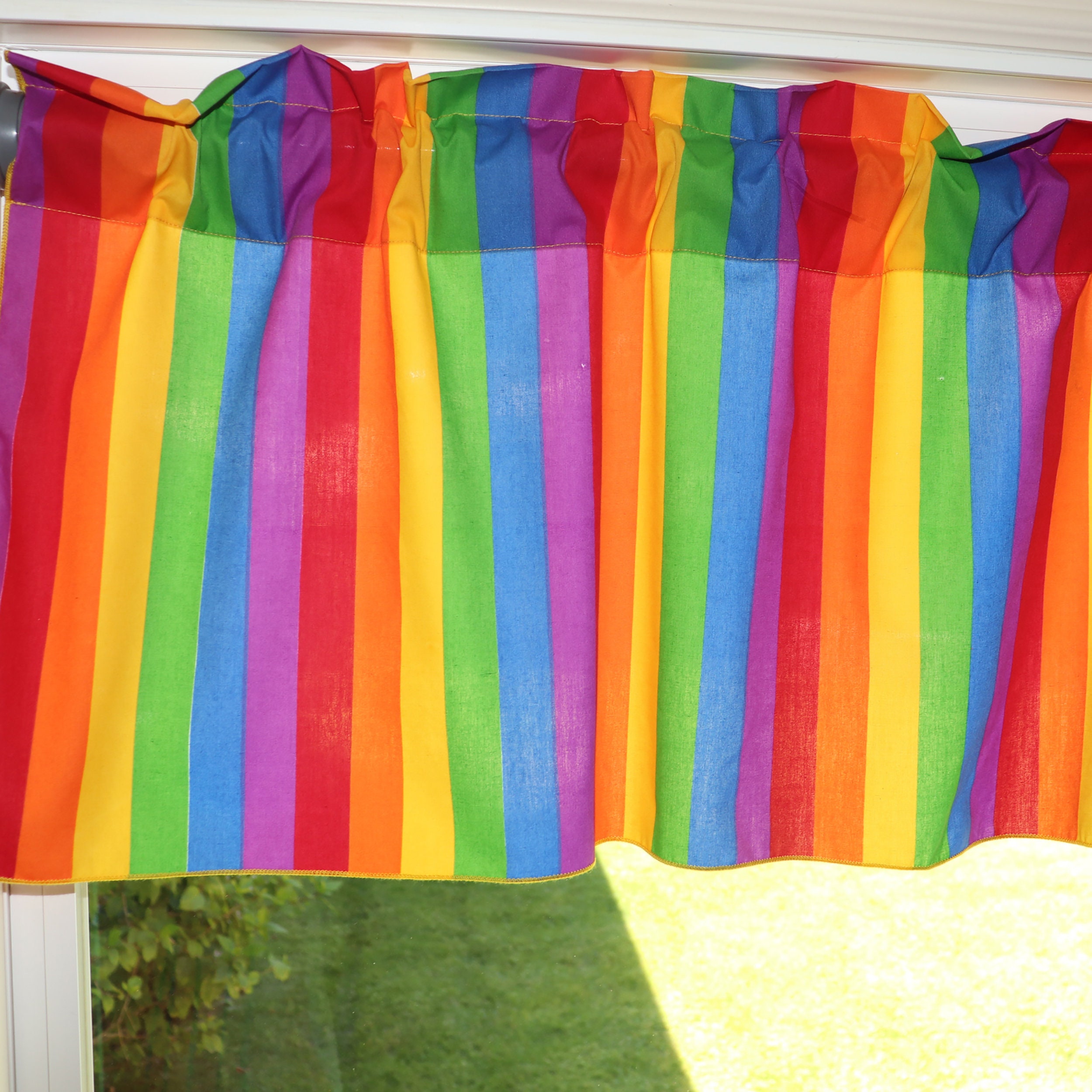 Rainbow Stripes Cotton Window Valance Curtain Top / Window | Etsy