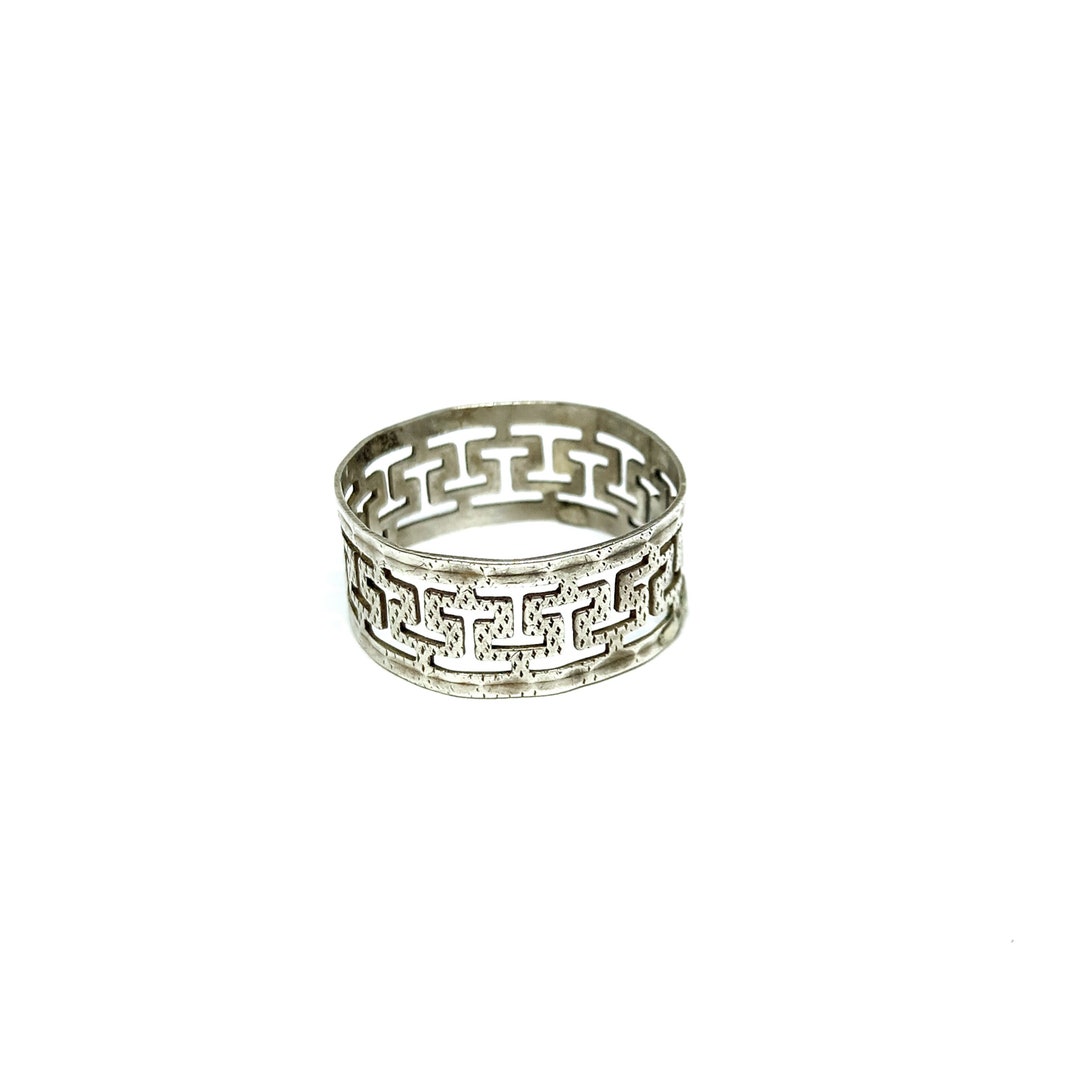 Sterling Silver Ring Greek Key Pattern Cut Out Design Wide Band Thumb ...