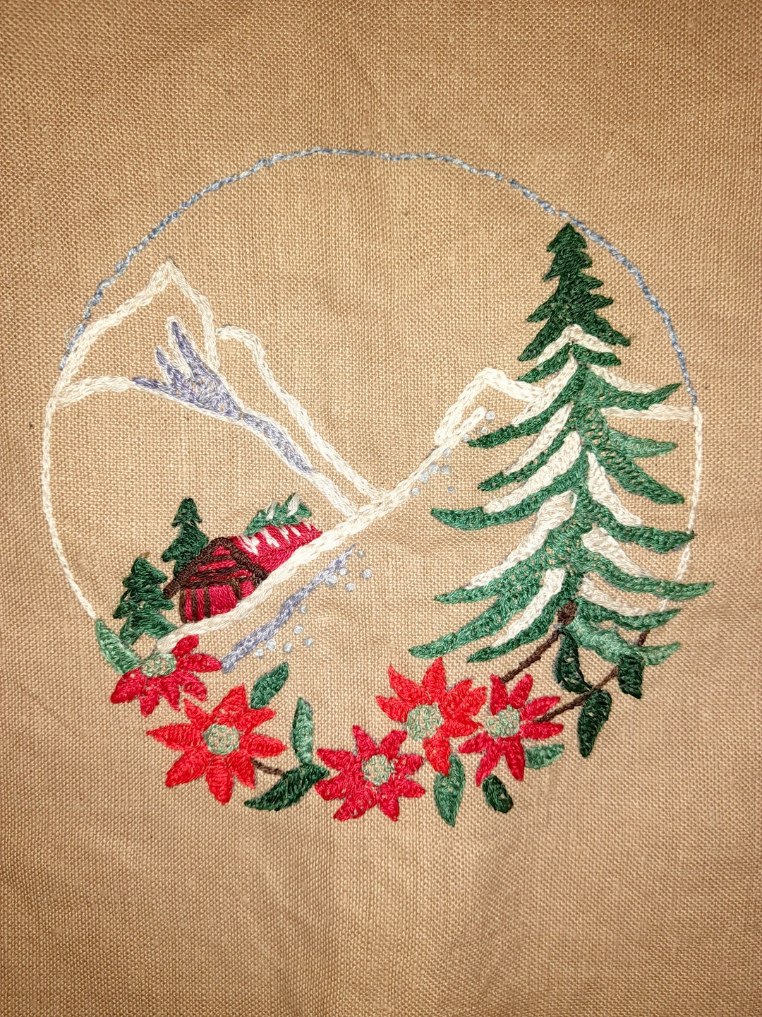 Vintage Embroidery Panel Alpine Scene 1960s Linen Embroidered 16 ...