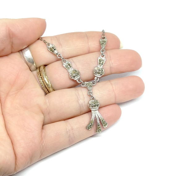 Marcasite Necklace 1950s Necklace Tassel Pendant Vint… - Gem