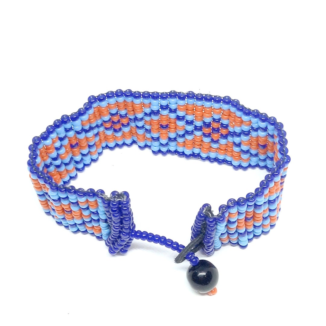 1970s Beaded Bracelet Blue Red Flat Beadwork Native American Style ...