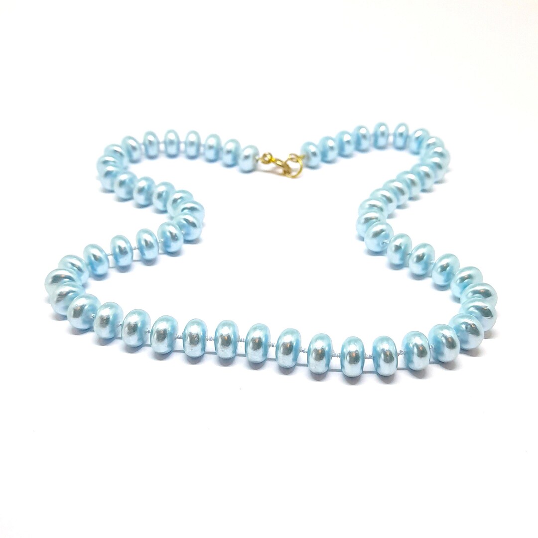 Blue Pearl Necklace Pastel Blue Faux Pearls Vintage 80s 90s Beaded ...