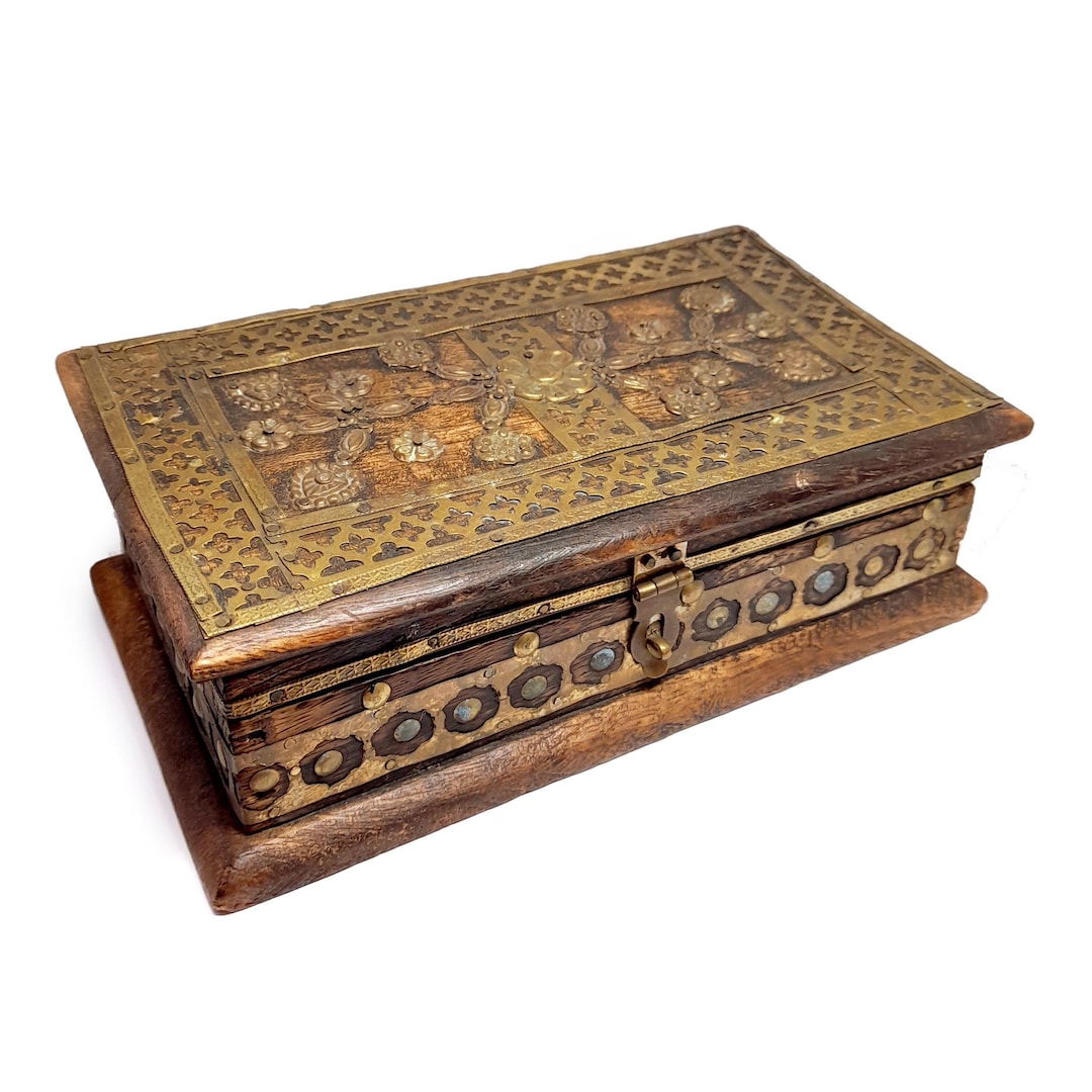 Antique Indian Jewellery Box Vintage Wooden Treasure Chest Brass ...